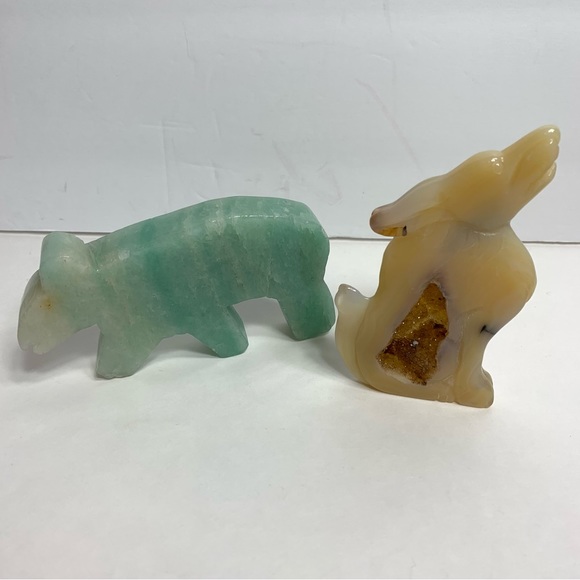 Source Unknown | Accents | Pair Of Stonecrystal Animals Wolf With Agate ...